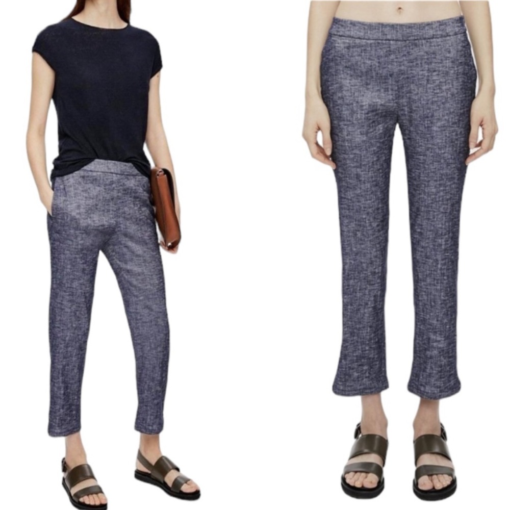 Theory Thorina Tierra Wash Blue Deep Denim Linen Crop… - Gem